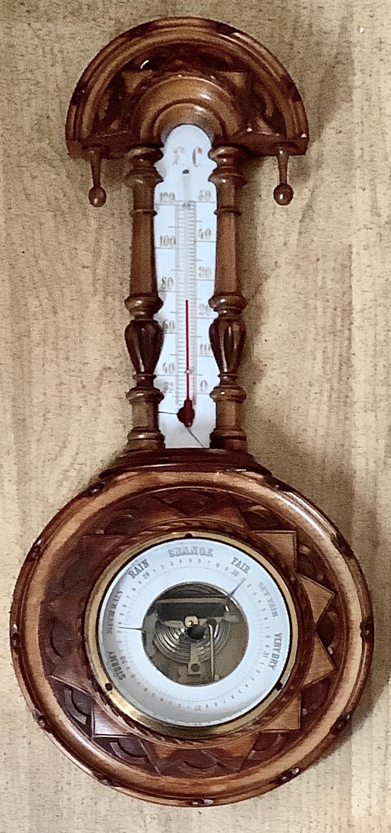 Edwardian GERMAN BAROMETER & THERMOMETER in Full Working Order / Wall ...