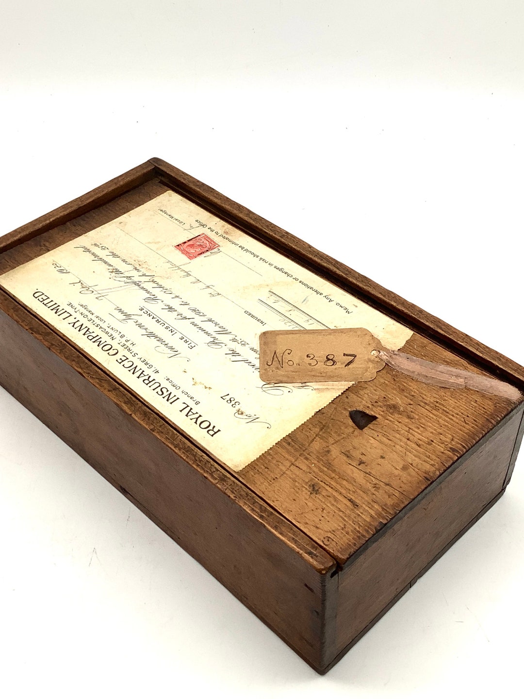 Antique Office Wooden Ledger Box With Edwardian Découpage / Newcastle ...