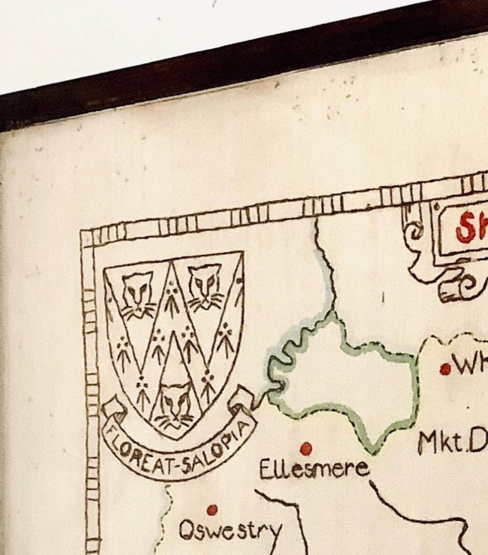 Antique 1700’s Hand-embroidered Framed English Linen Map of Shropshire ...