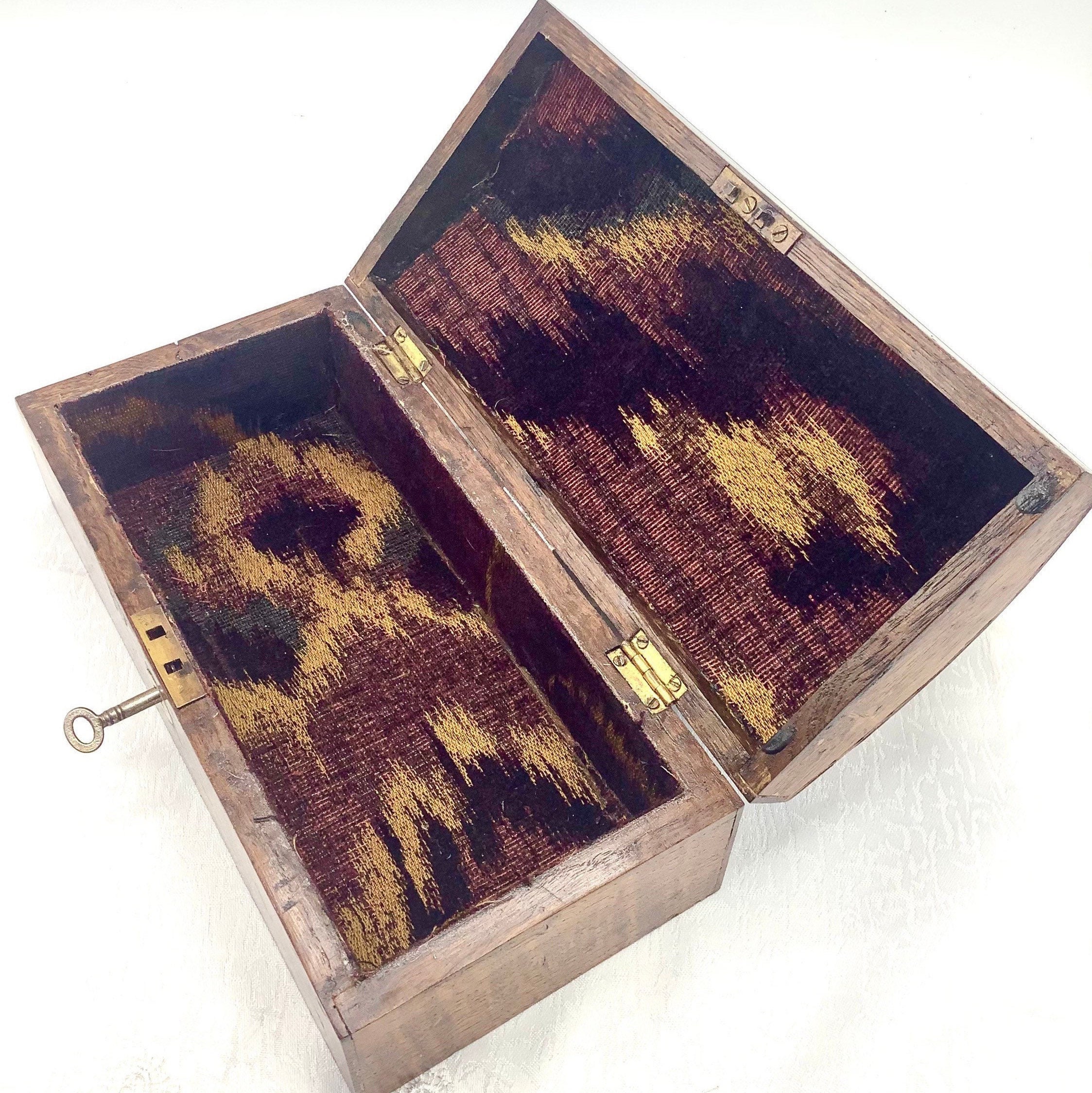 Victorian Wooden Box With Inlaid Brass Decoration & Original | Etsy