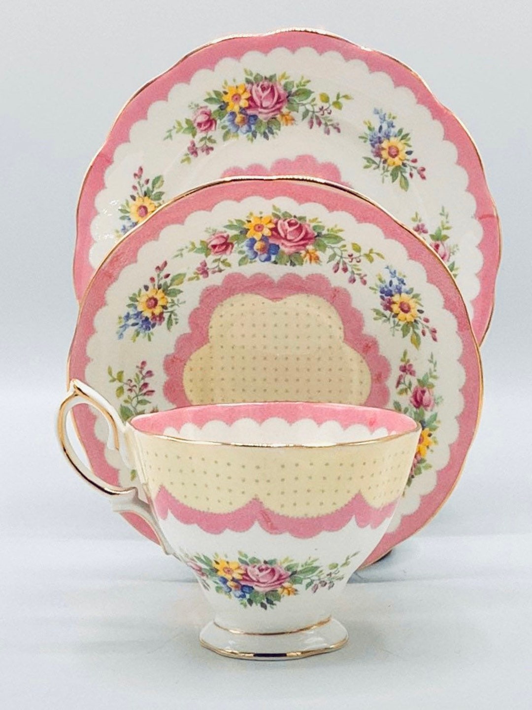 Rare & Perfect! ROYAL ALBERT PRUDENCE Pink Bone China Trio, Highly ...