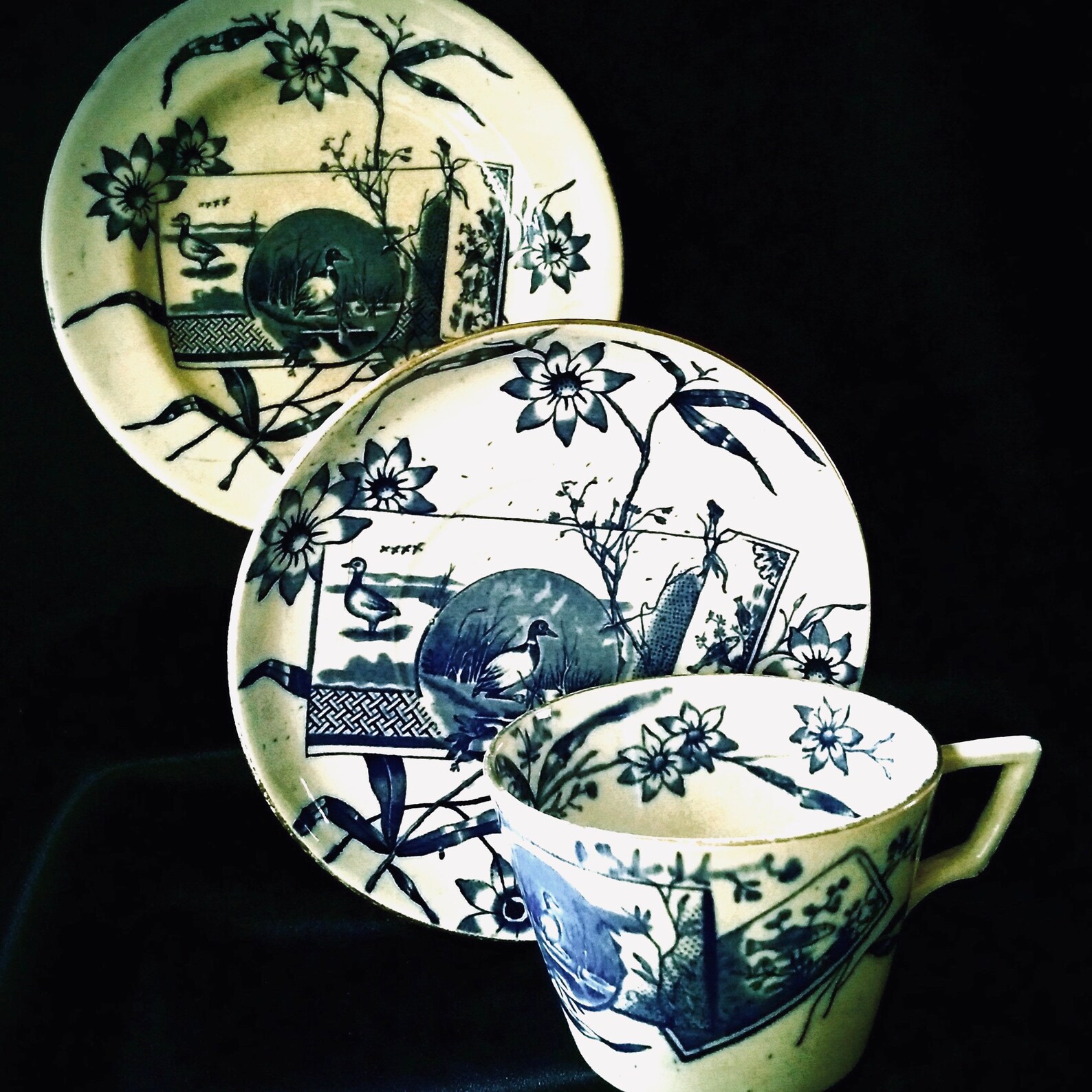 Very Rare ENGLISH 19th Century EDGE MALKIN 'tunis' Blue & White Trio ...