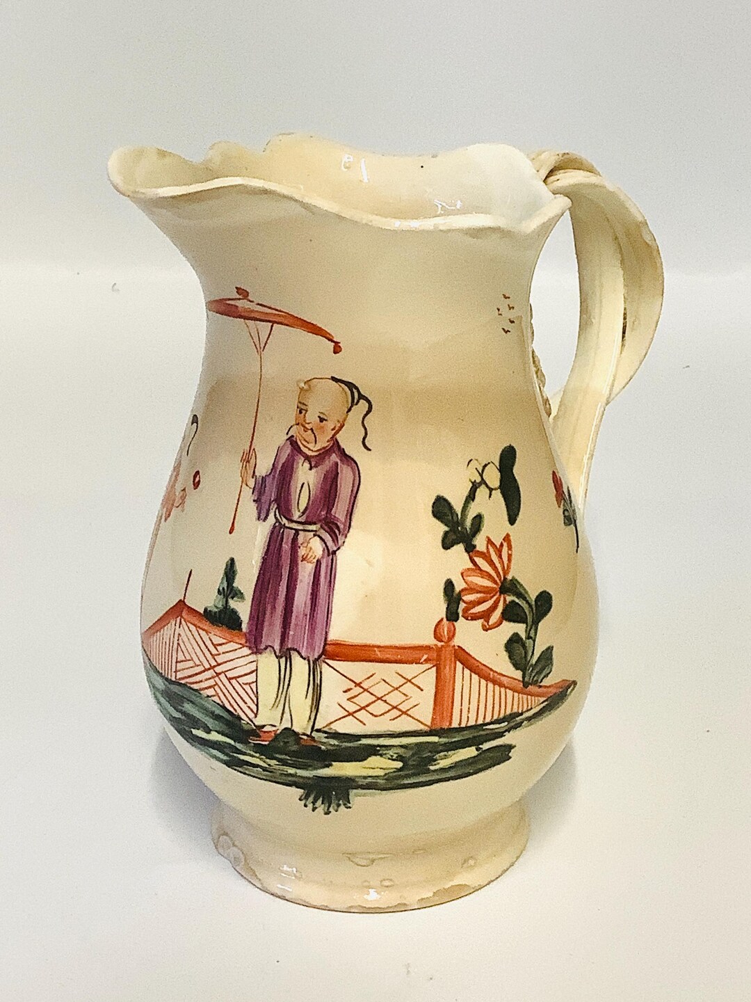 18th Century ENGLISH CREAMWARE POTTERY Jug With Chinoiserie Pattern and ...