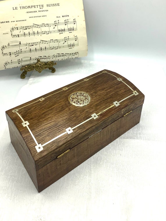 Victorian Wooden Box With Inlaid Brass Decoration & Original | Etsy