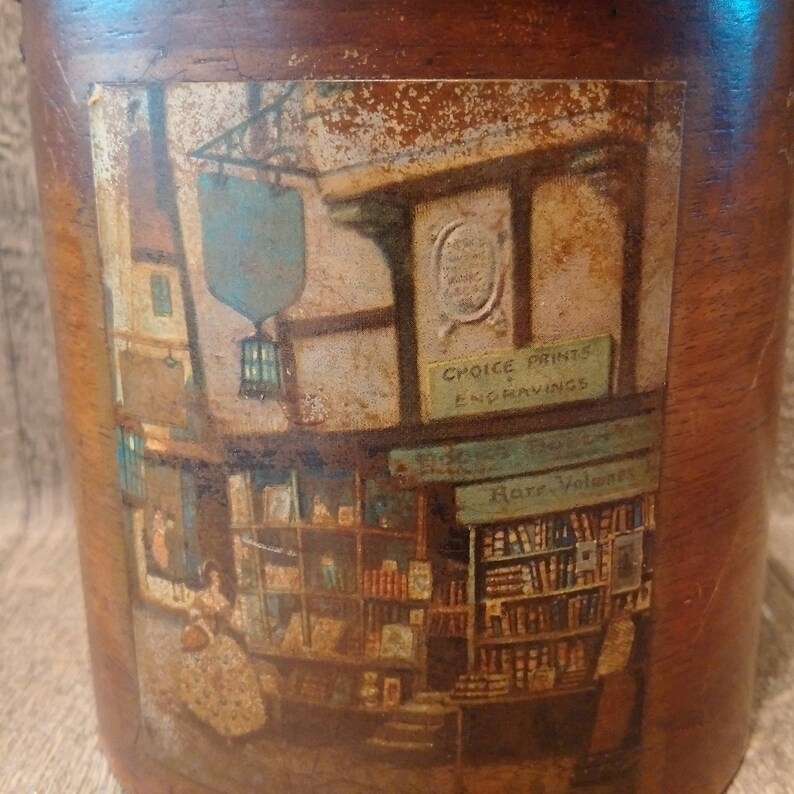 EDWARDIAN BISCUIT BARREL With Old Bookshop Imagery // Vintage - Etsy