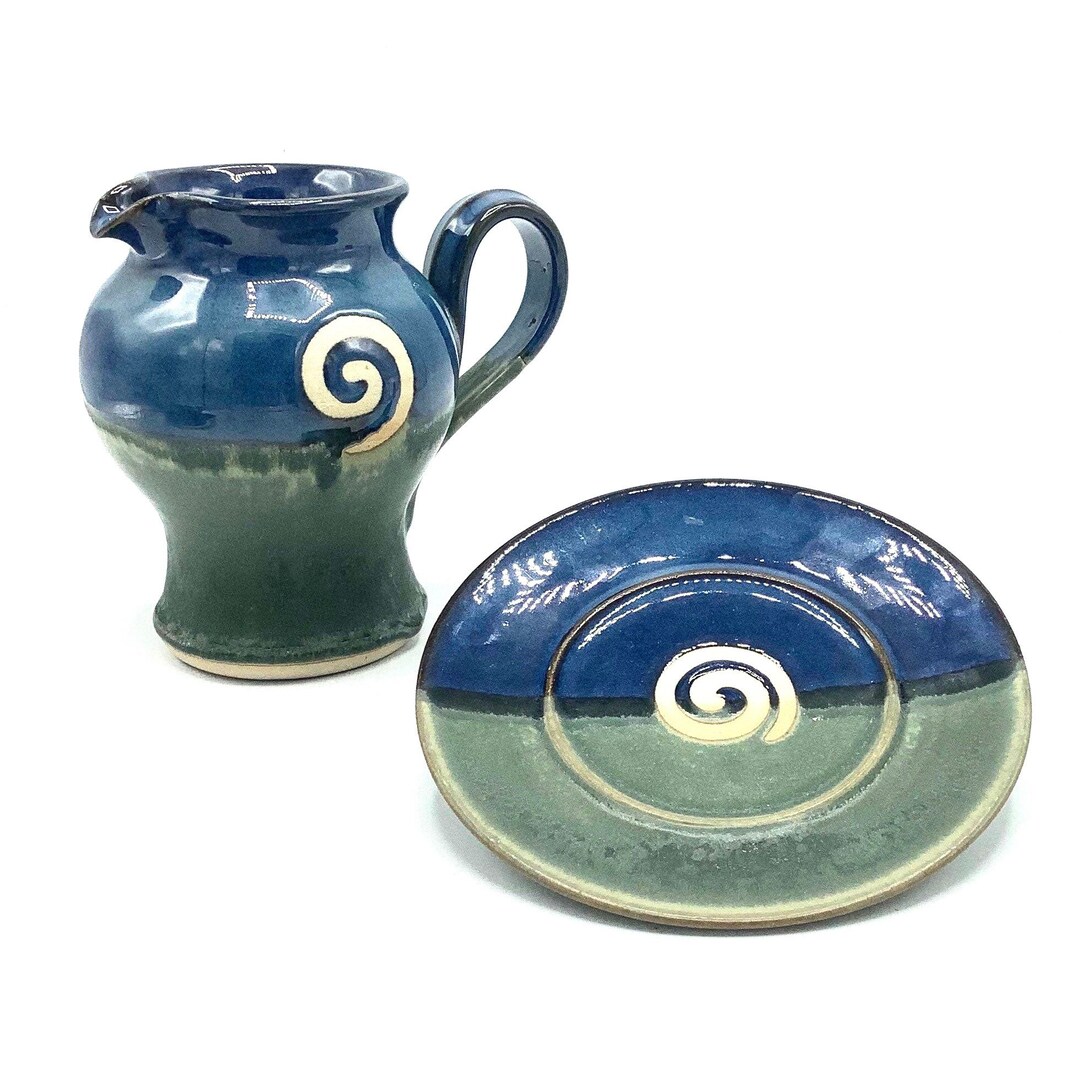Hand-made Studio Pottery Jug & Catch Plate With Concentric Design ...