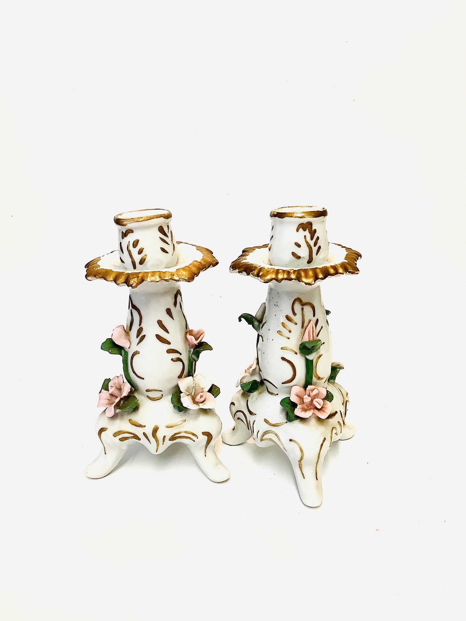 A Beautiful Pair of Early 1900’s Dresden Floral-encrusted Candleholders ...