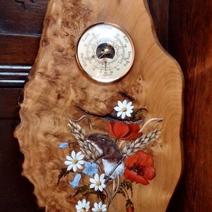 Huge! HAND-PAINTED ALPINE Redwood Slab With German Barometer, Swiss ...