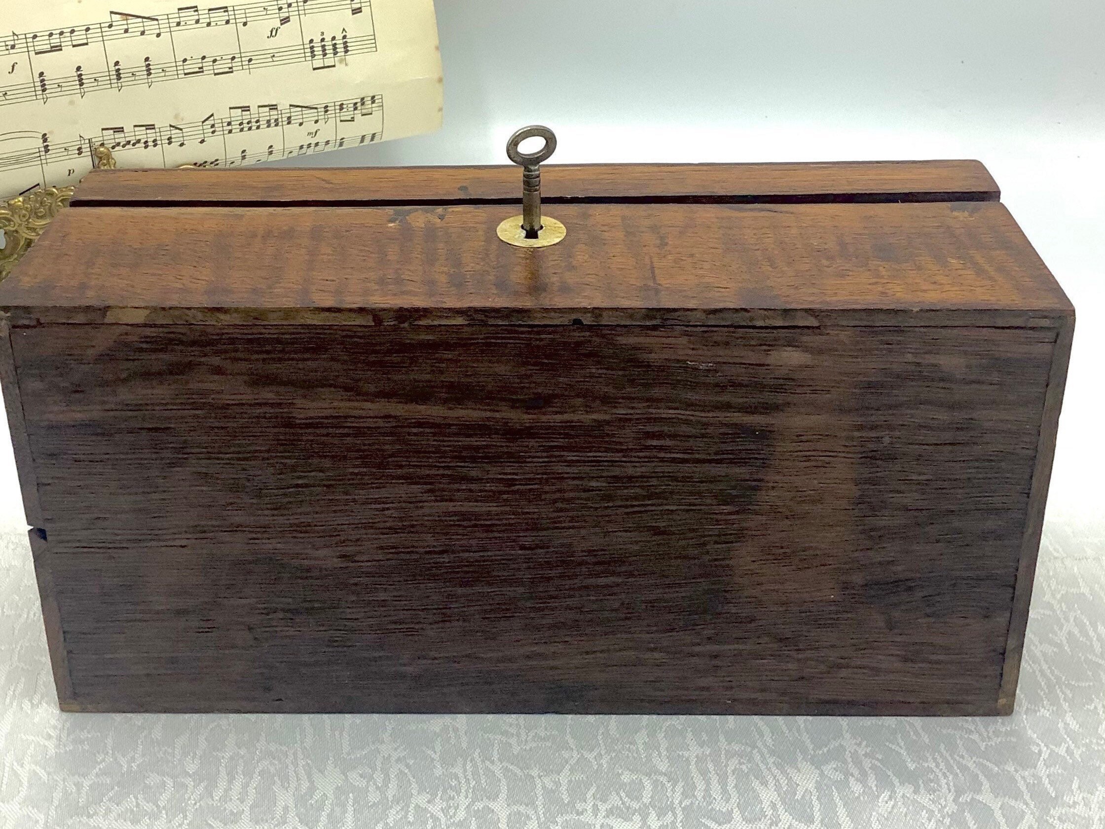 Victorian Wooden Box With Inlaid Brass Decoration & Original | Etsy