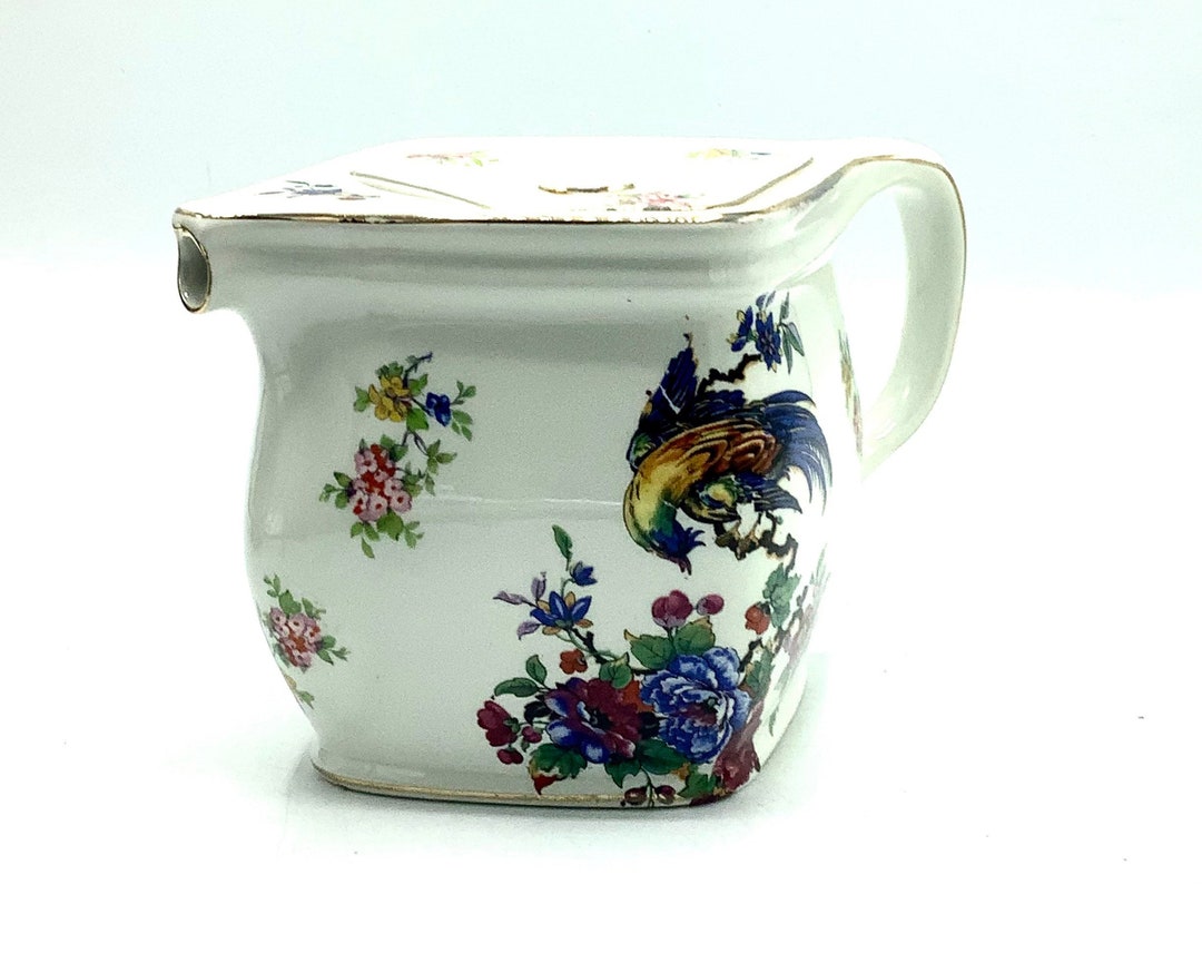 Perfect! Antique Patented Cube Teapot With Exotic Birds Made by Rubian ...