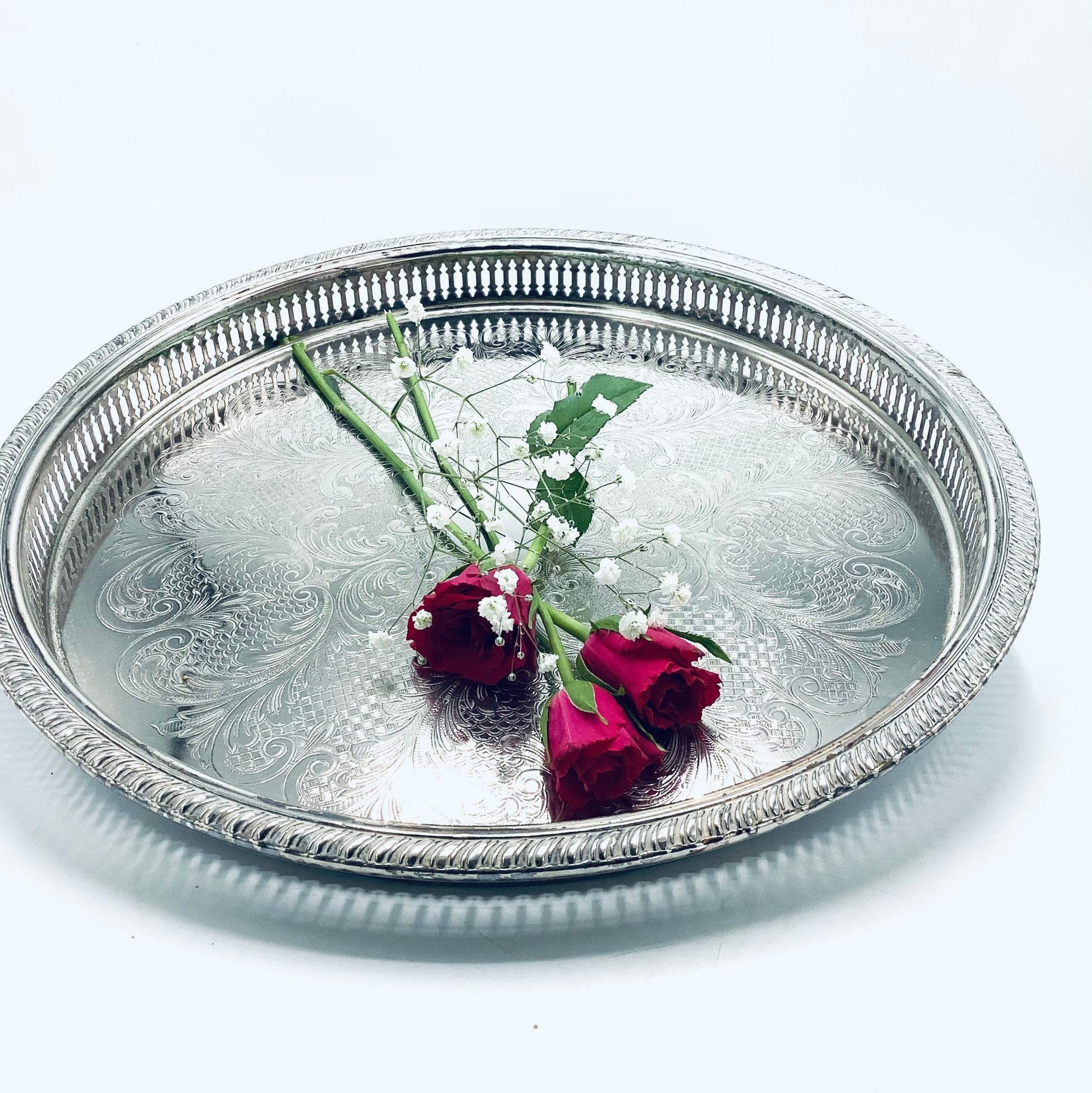 Large Silver Plated Engraved Gallery Tray Made in Sheffield / Downton ...