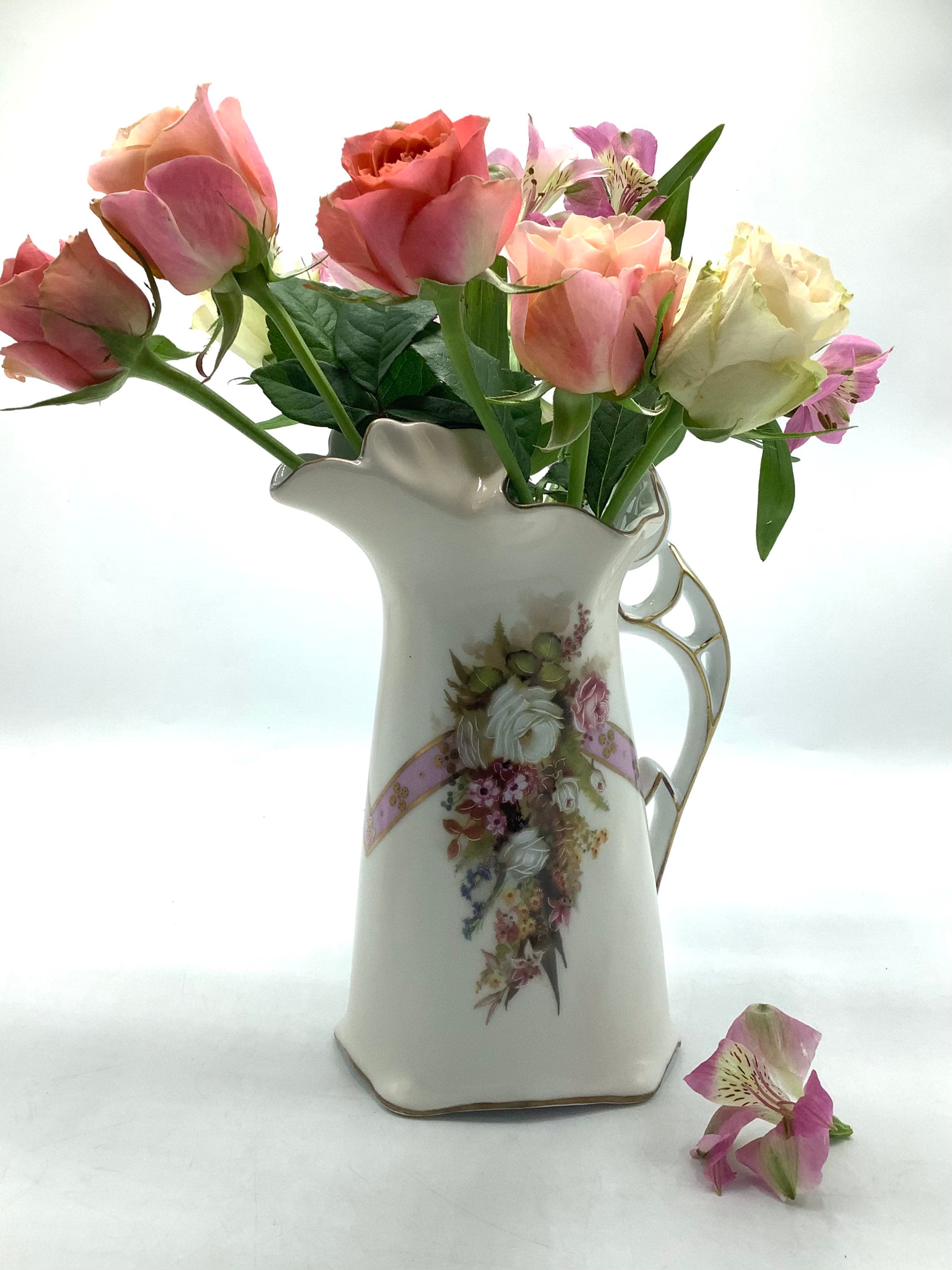 Antique Porcelain Jug With Ornate Handle and Furled Collar / - Etsy UK