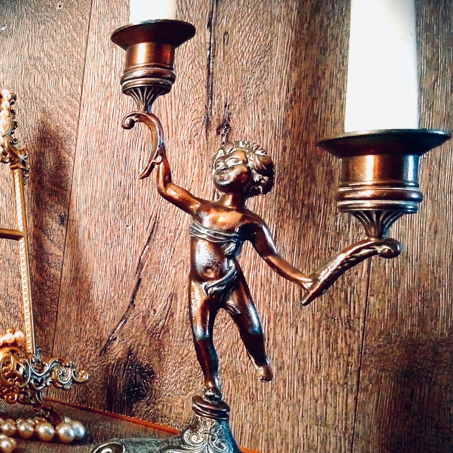Art Nouveau FRENCH CHERUB CANDLESTICK With 2 Holders, Figural Vintage ...