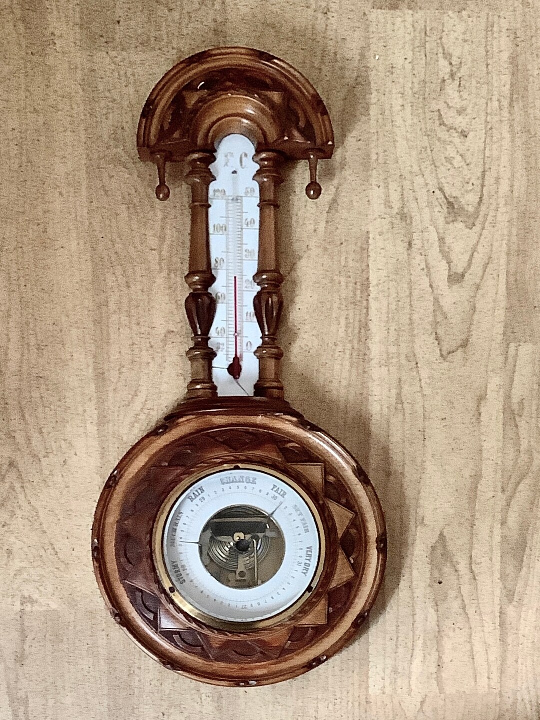 Edwardian GERMAN BAROMETER & THERMOMETER in Full Working Order / Wall ...