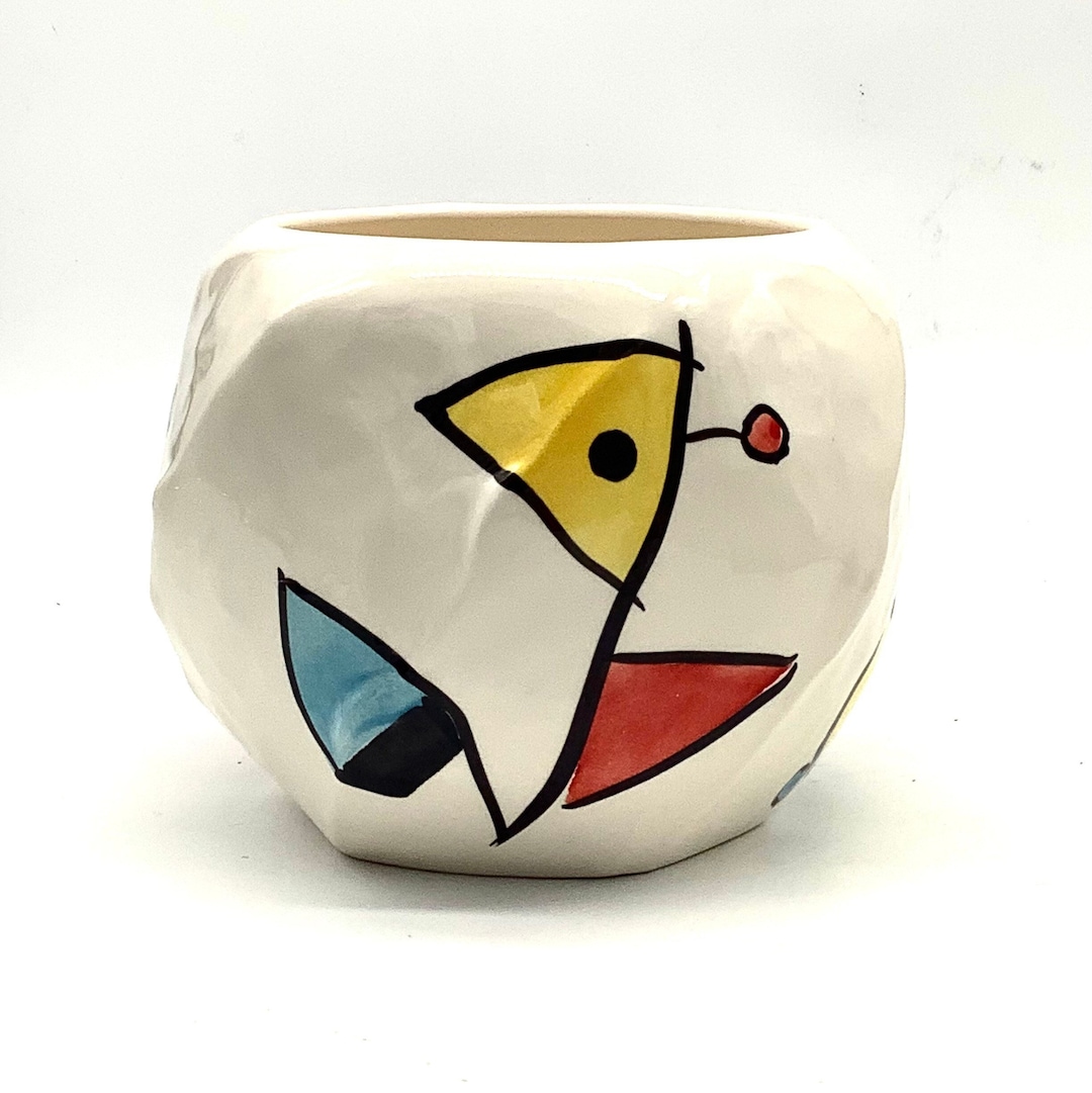 Mid-century Modern Hand-painted Planter Decorated in Miró Style by ...