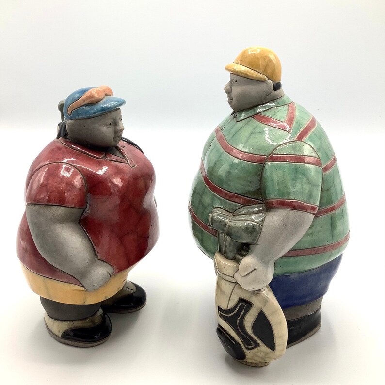 TREMENDOUS! 2 Hand-made Studio Pottery Clay Golfing Figures / Whimsical ...