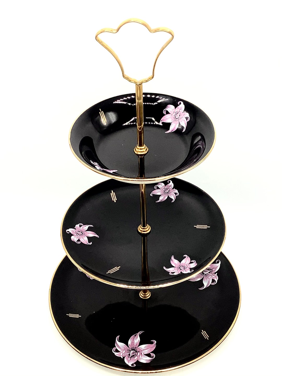 Beautiful PALISSY ORCHID 3-tier Cake Stand Made in England / Black ...