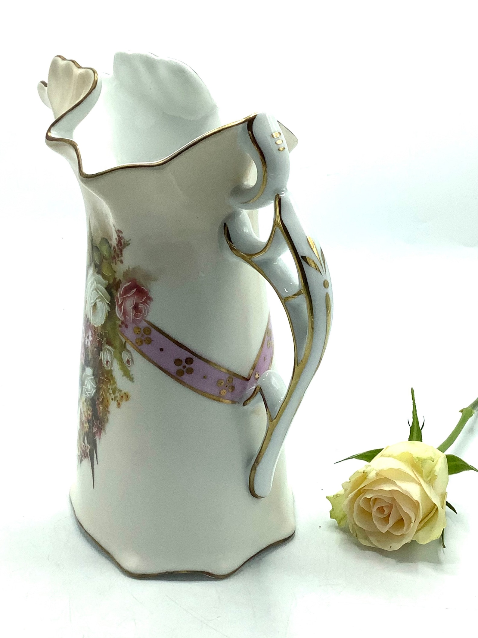Antique Porcelain Jug With Ornate Handle and Furled Collar / - Etsy UK