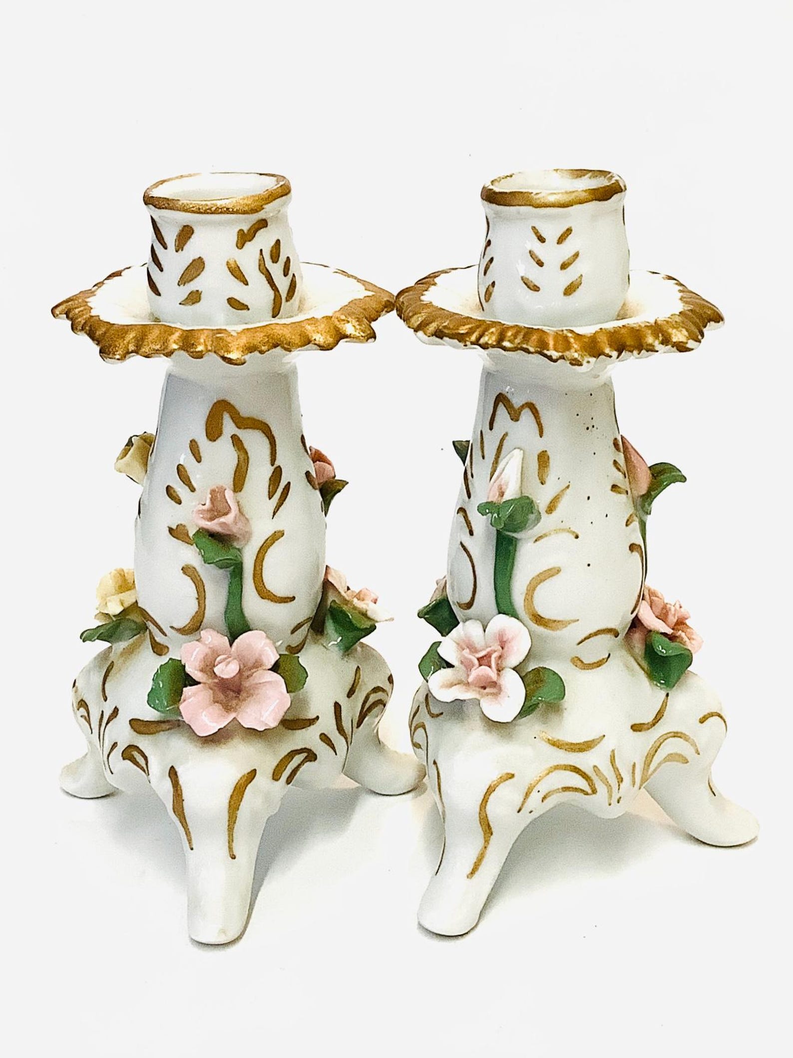 A Beautiful Pair of Early 1900’s Dresden Floral-encrusted Candleholders ...