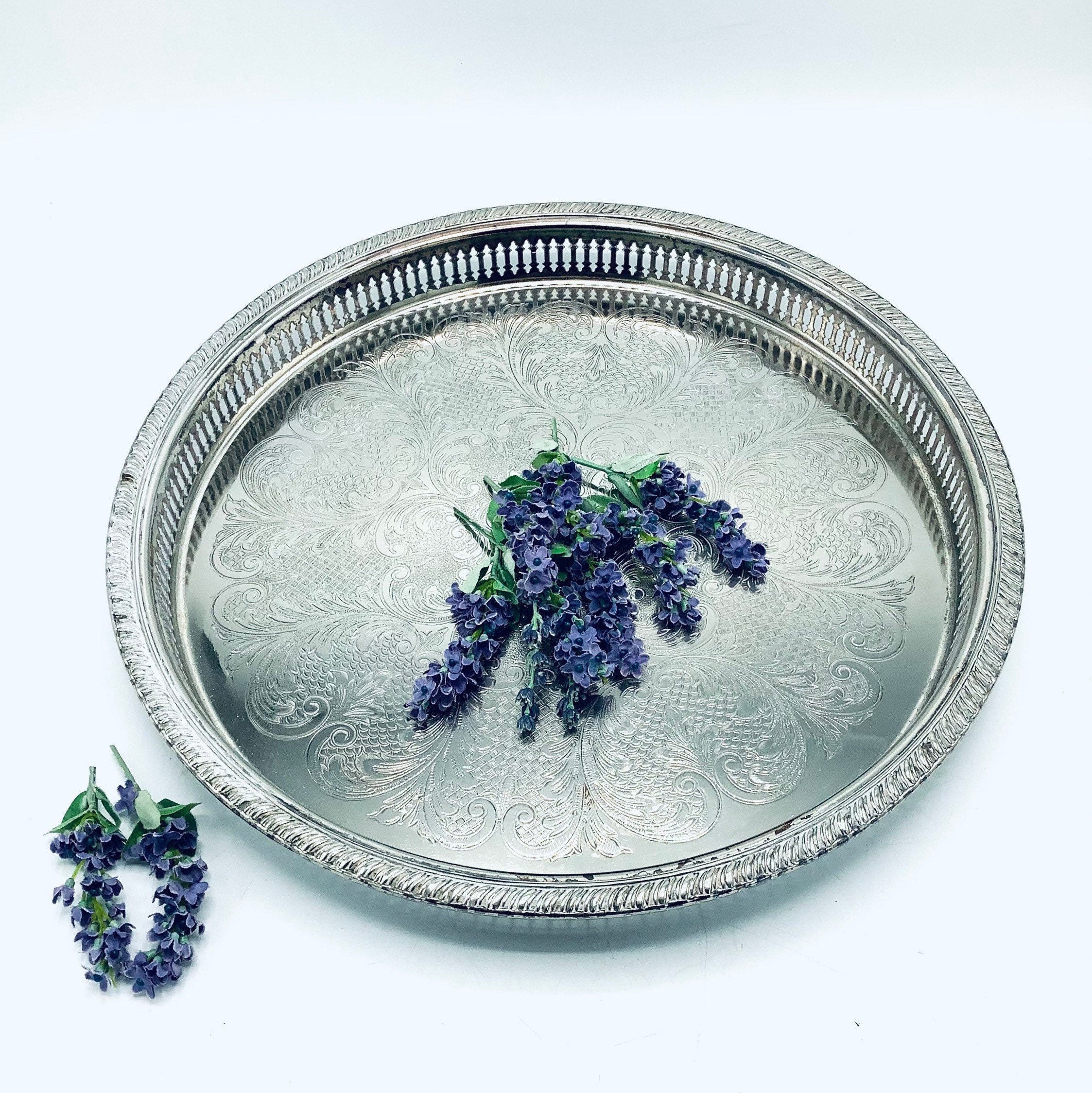 Large Silver Plated Engraved Gallery Tray Made in Sheffield / Downton ...