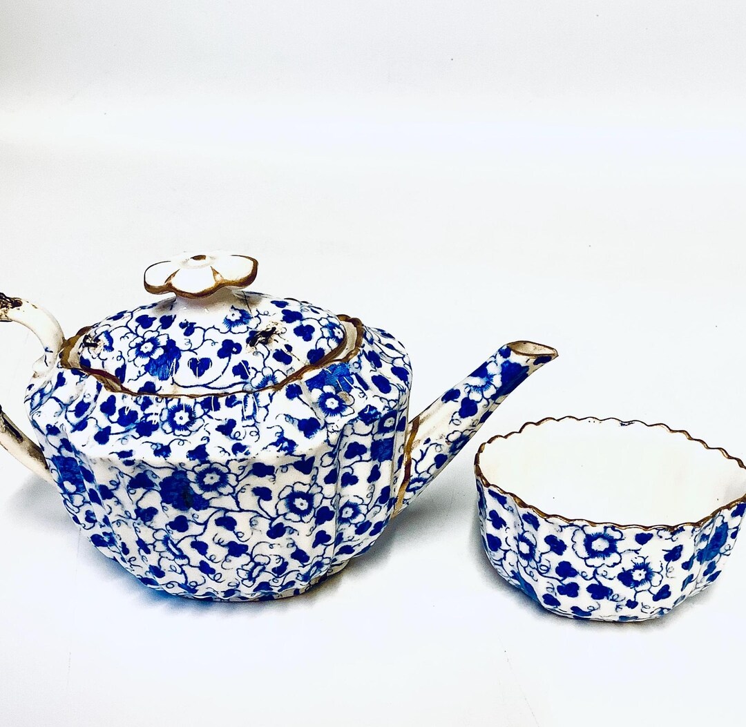 Antique Staple Repair Child’s Teapot & Sugar Bowl Made for A.B. Daniell ...