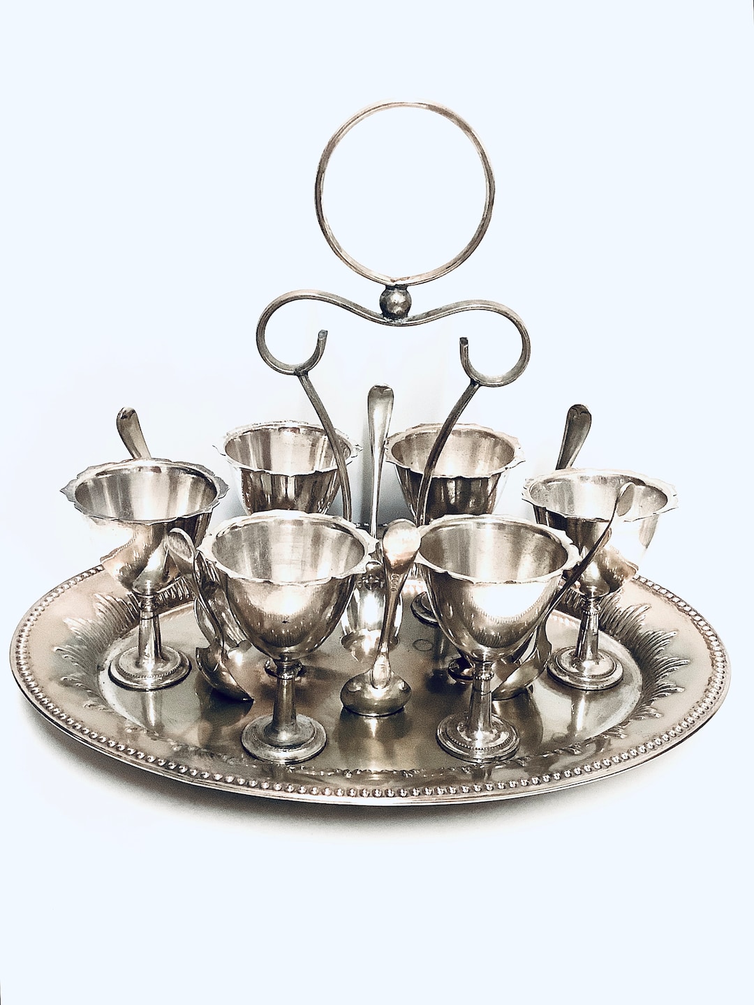 Antique 19th Century English Butler’s Silver Plated Egg Cruet for Six C ...