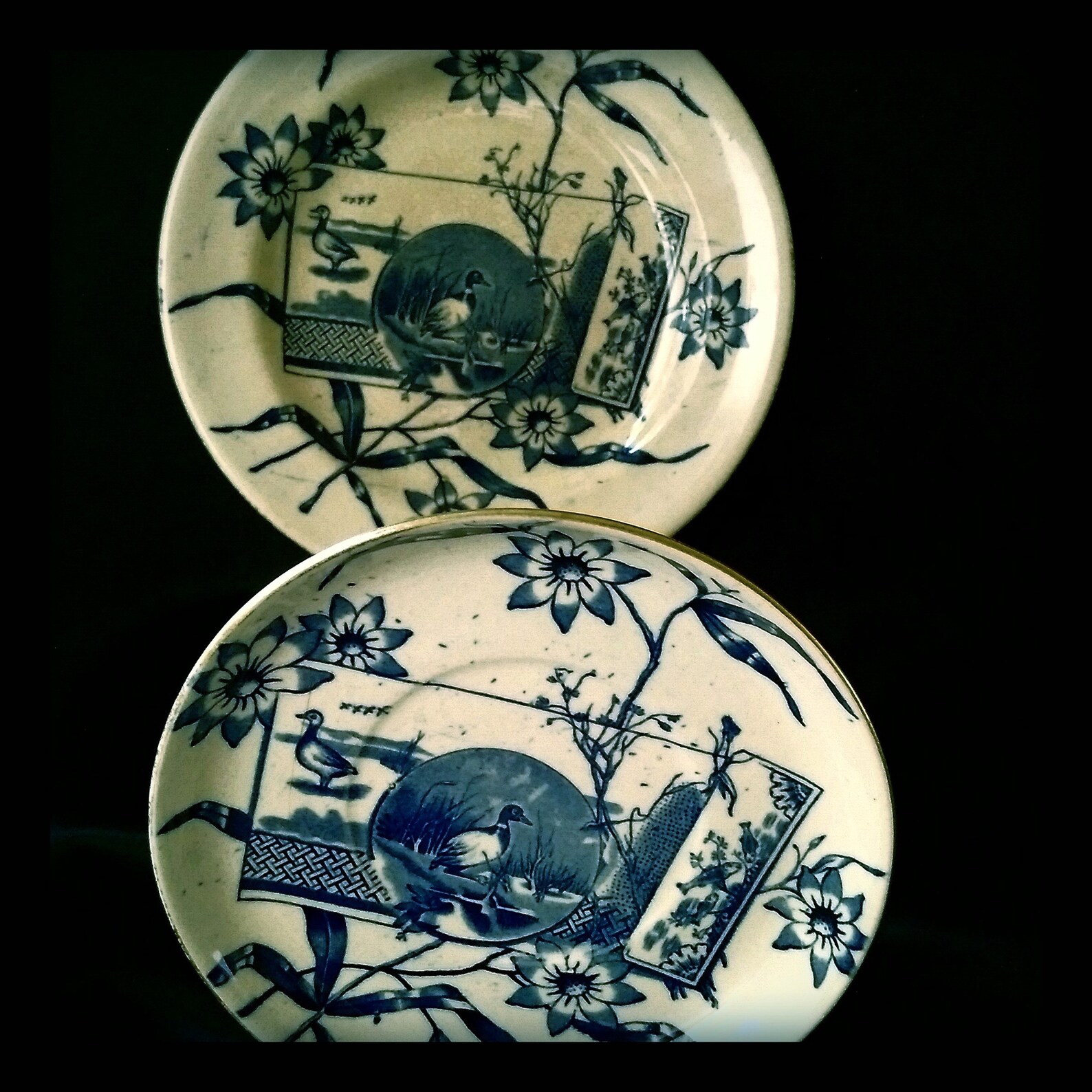 Very Rare ENGLISH 19th Century EDGE MALKIN 'tunis' Blue & White Trio ...