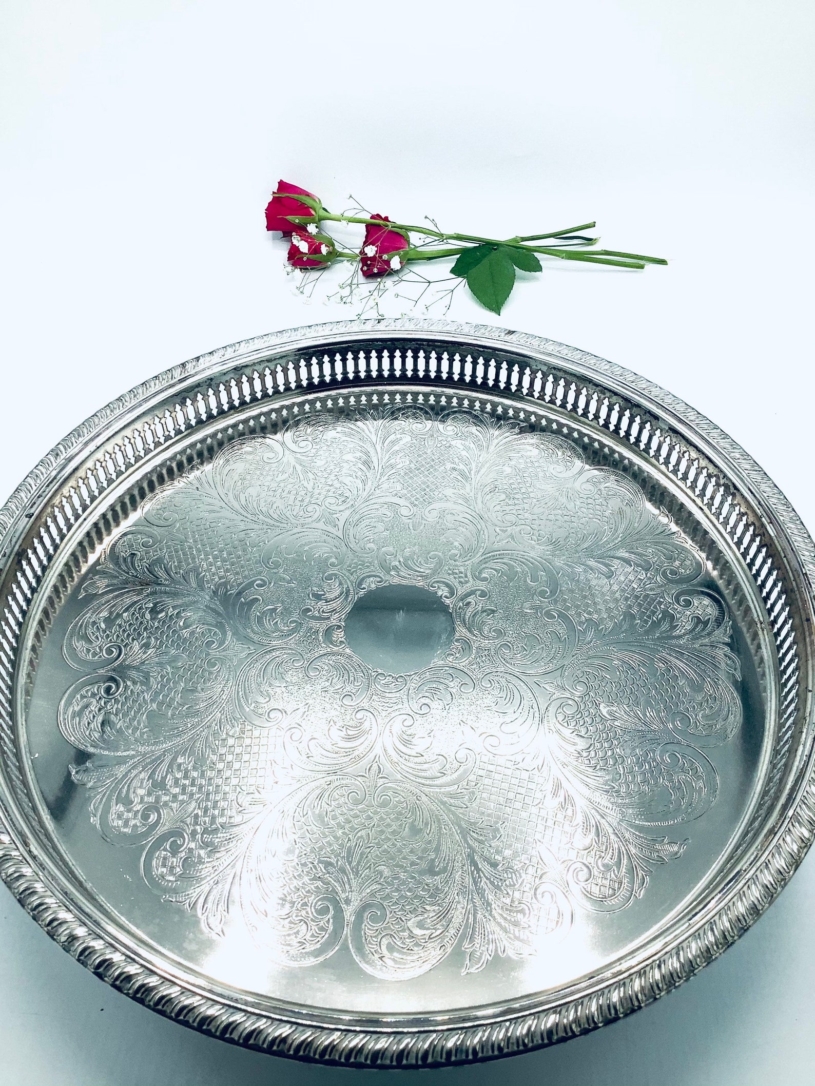 Large Silver Plated Engraved Gallery Tray Made in Sheffield / Downton ...