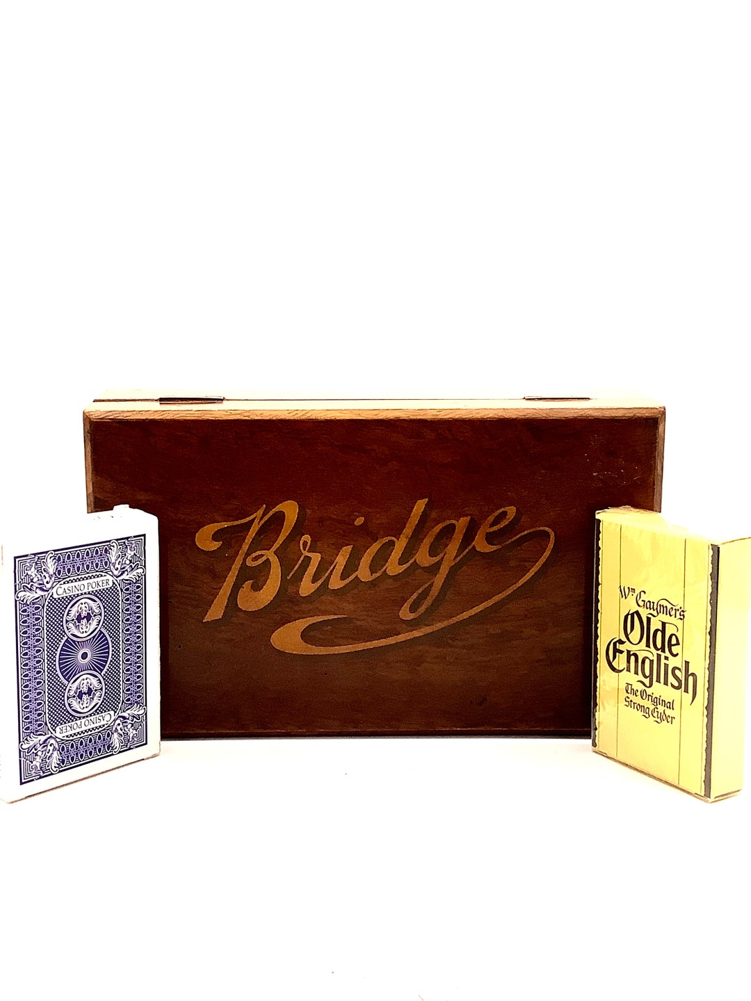 Vintage English Walnut Wooden Bridge Card Holder With Two Unopened Rare ...