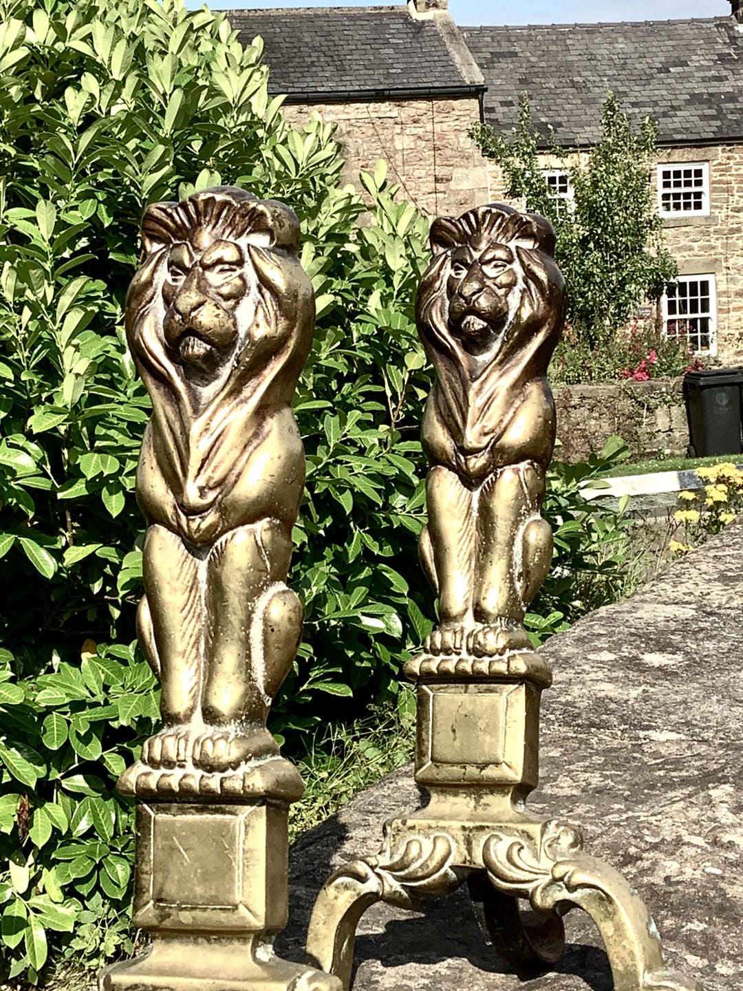 A Fine Pair of English Brass Lion Figural Fire Irons / Downton Abbey ...