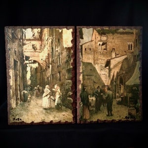 Pair of Mid Century Franz ROESLER ''ROMA SPARITA'' Prints on Wood ...