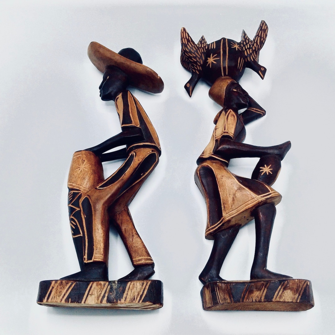 Pair of Tall 42cms Traditional CARVED AFRICAN SCULPTURES / Mid-century ...