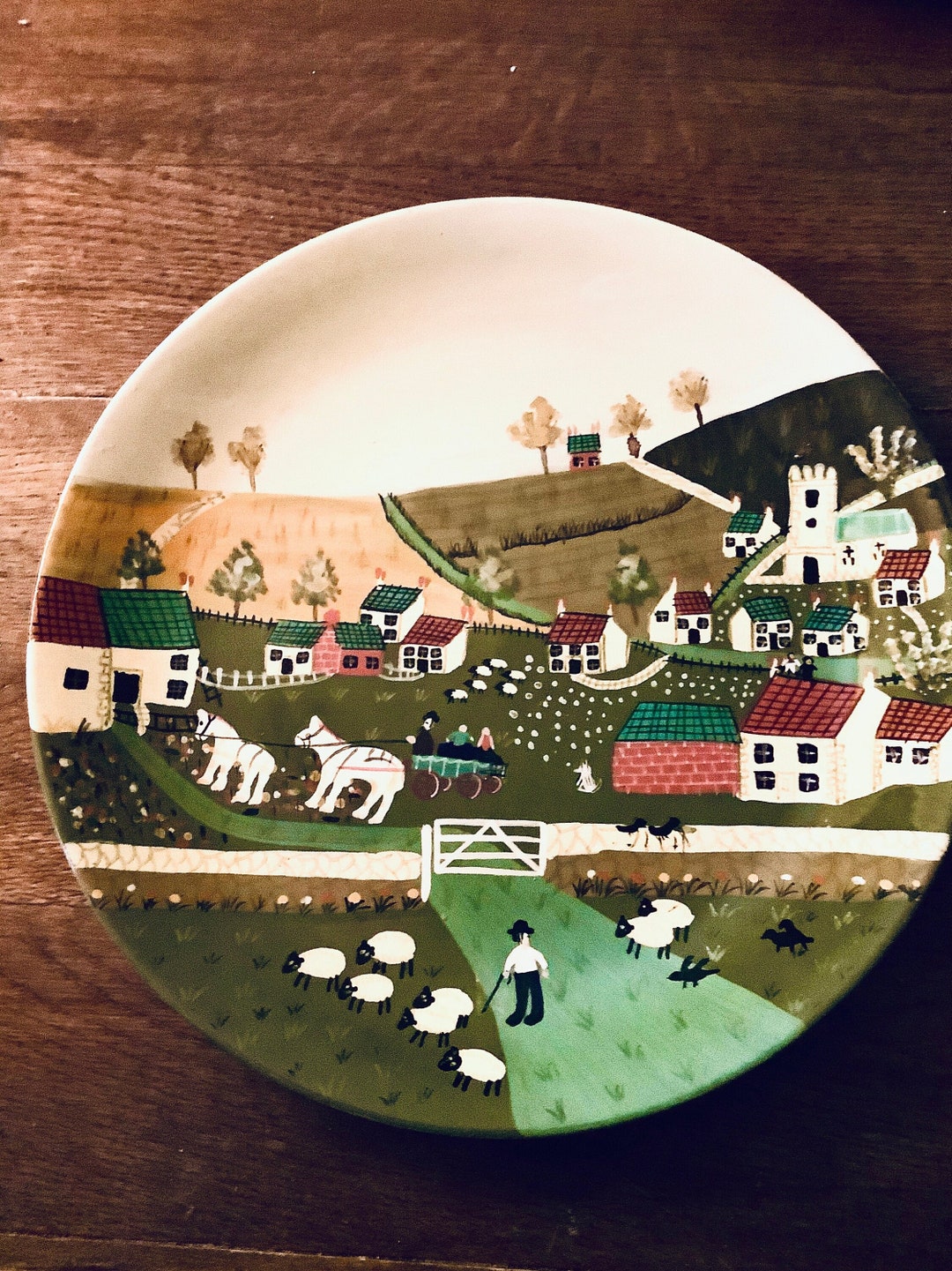 Large Display Plate With a Naïf Farmyard Scene Hand-painted by Sarah ...