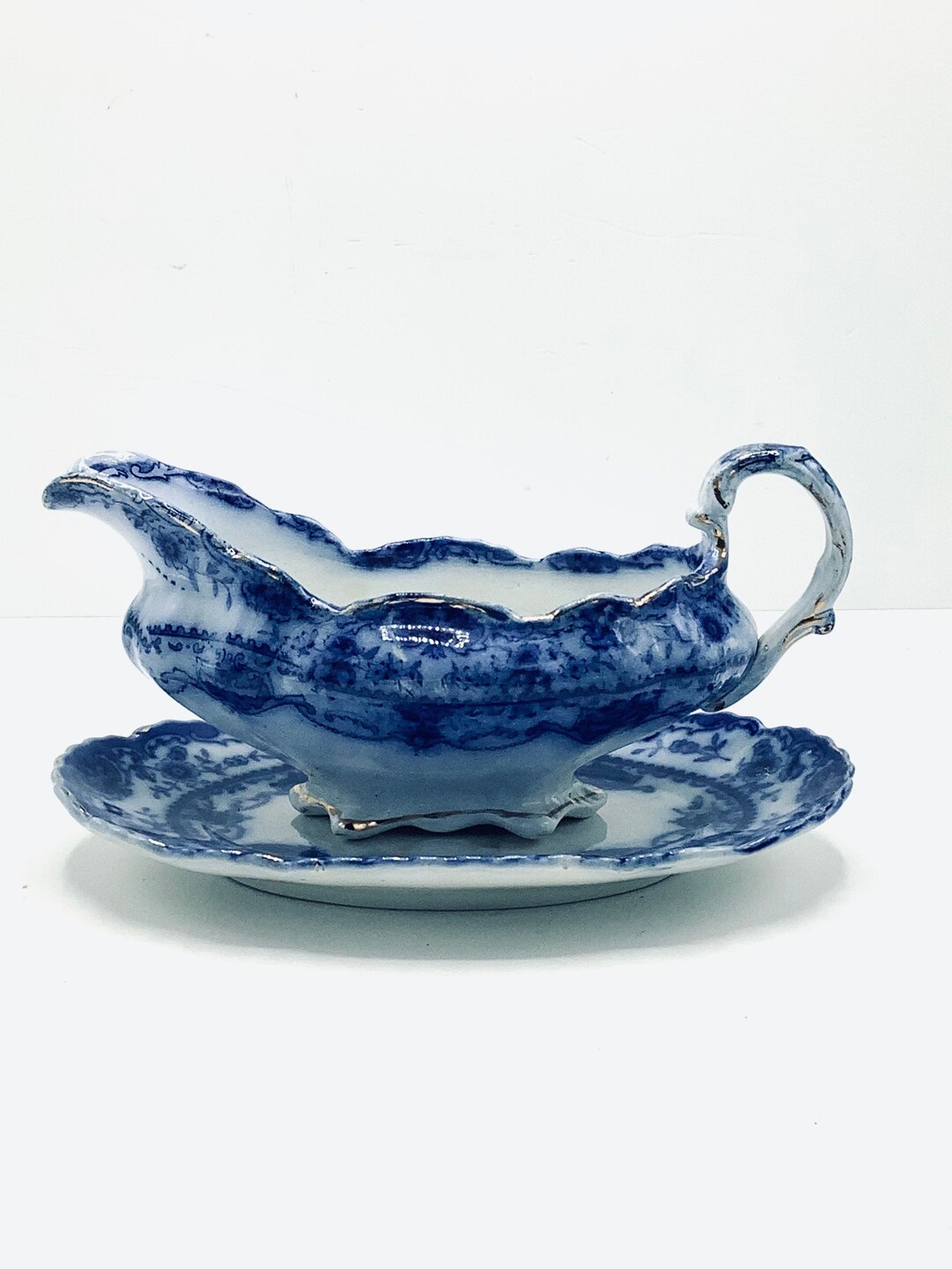 Antique Thomas Rathbone (england) & Co. Flow~blue Gravy Boat With Stand ...