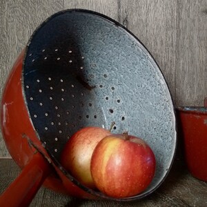 FRENCH ENAMEL SET of Colander & Pan, Shabby-chic Props for Café, Bistro ...