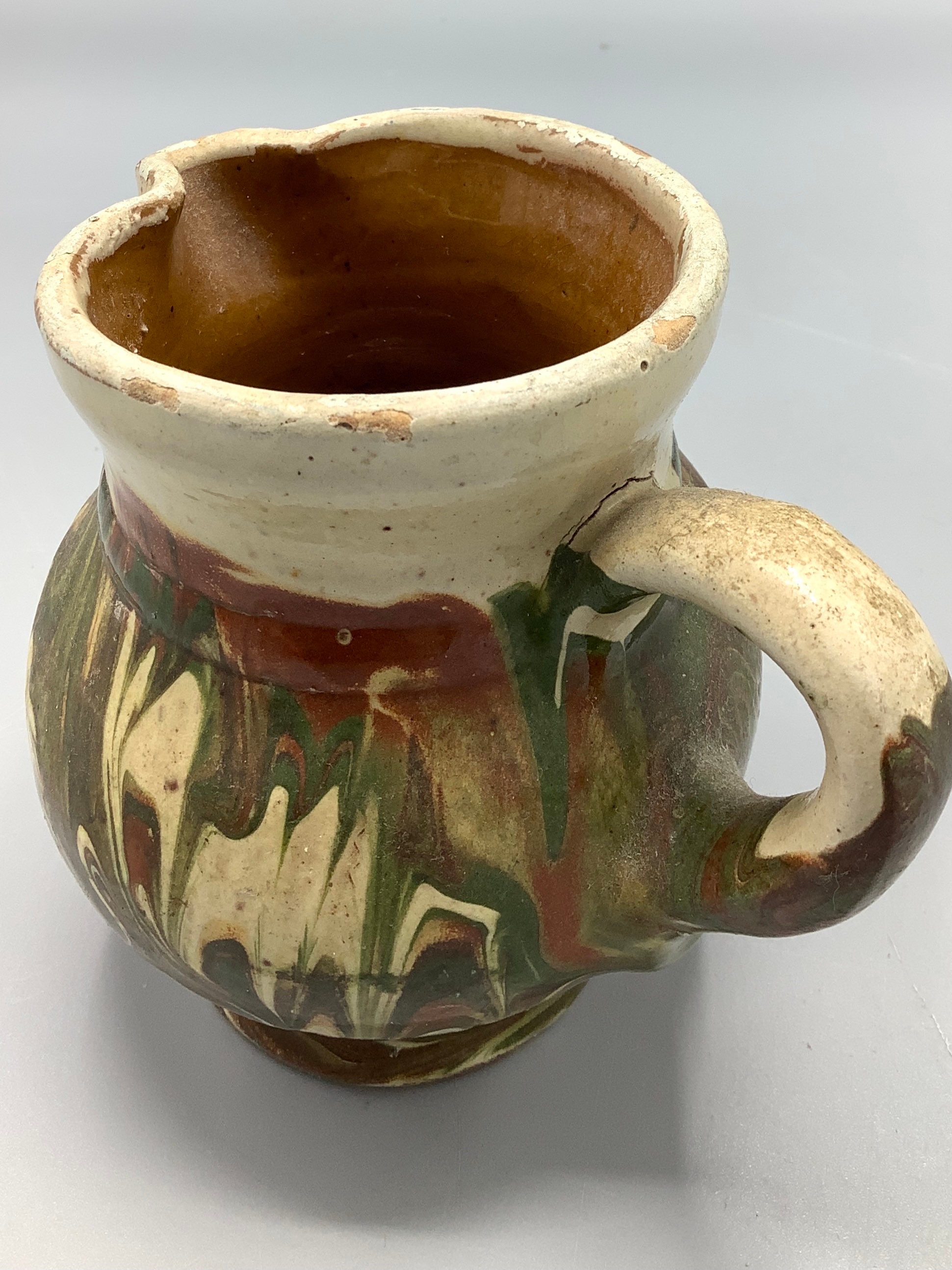 Over 200 Years Old Antique Redware Slip-glaze Jug With Pinched - Etsy
