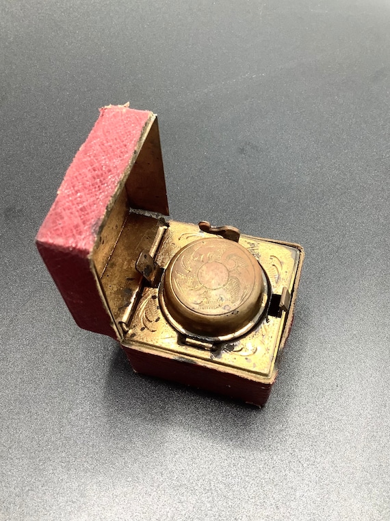 19th Century Portable Inkwell in a Leather Box With Hinged Lid - Etsy