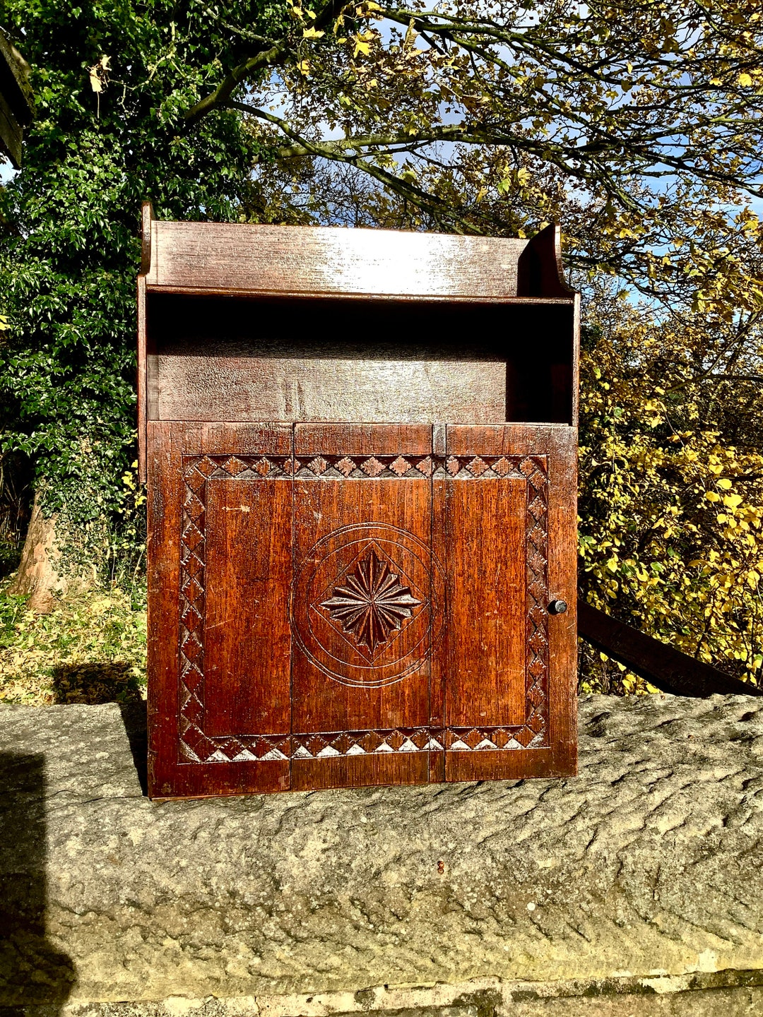 Antique English Wooden Cabinet With Interior Storage and Exterior Open ...
