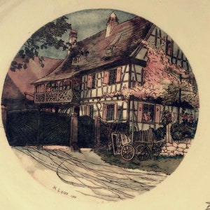 FRENCH OBERNAI SARREGUEMINES Large Ceramic Platter With Village Scene ...