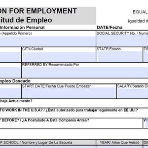Application for Employment - Bilingual English/spanish - Etsy
