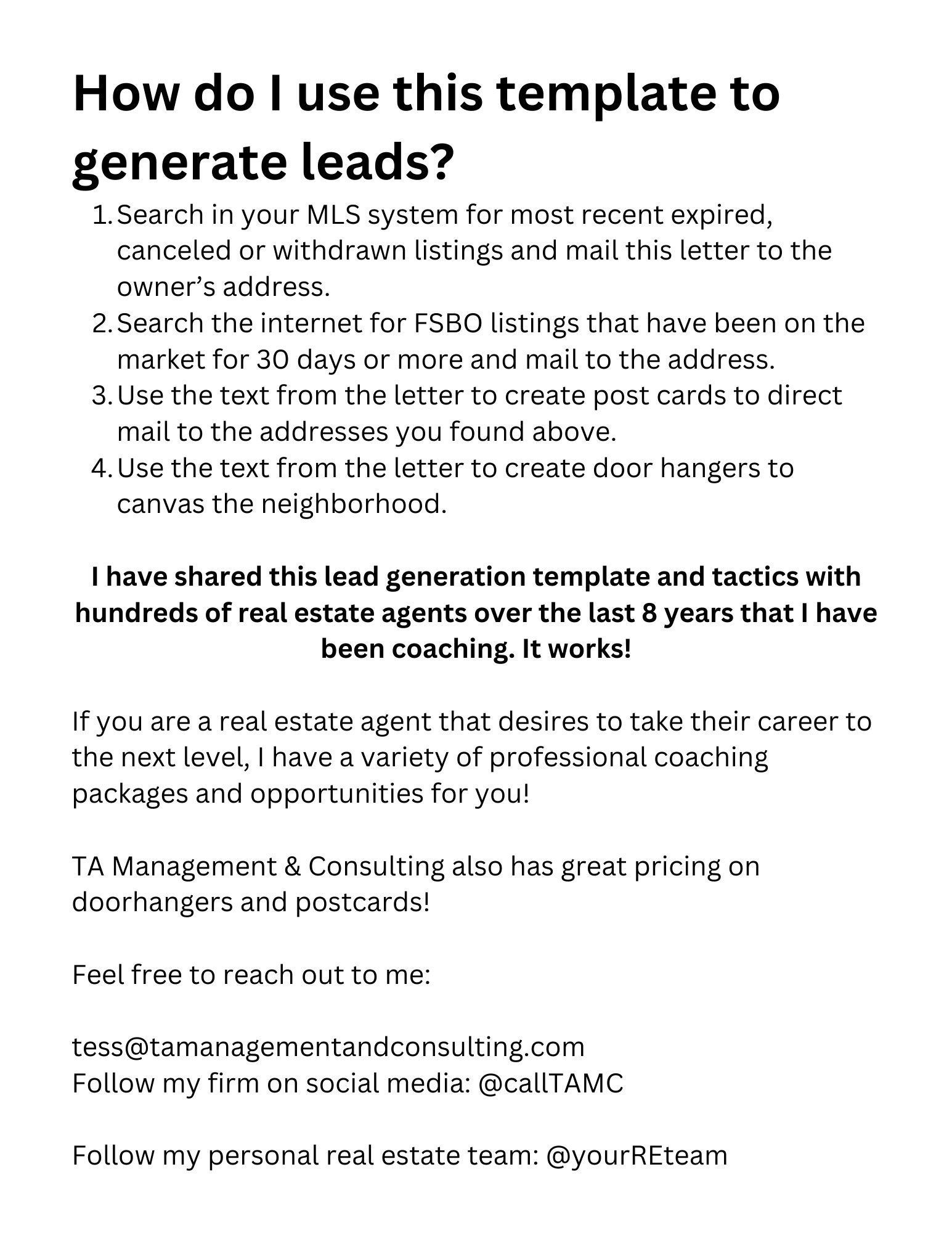 Fsbo And Expired Listing Lead Generation Letter Template For Realtors