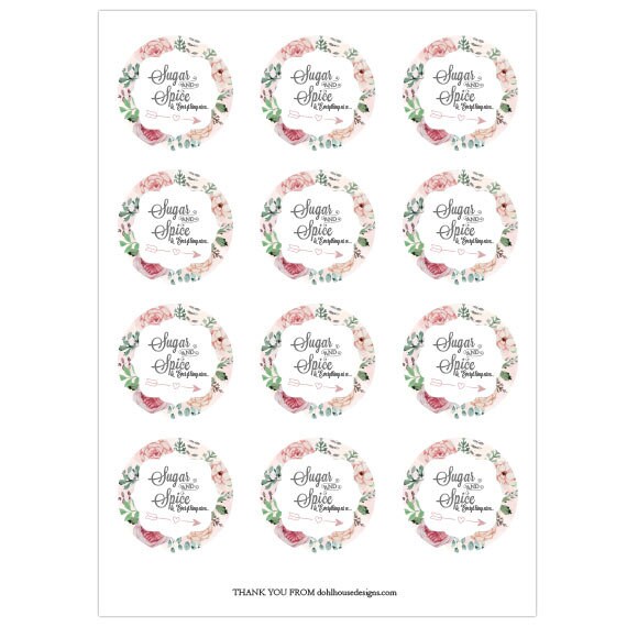 Circle Tags, Circle Toppers, Pink Floral 2in Circle, Sugar and Spice ...
