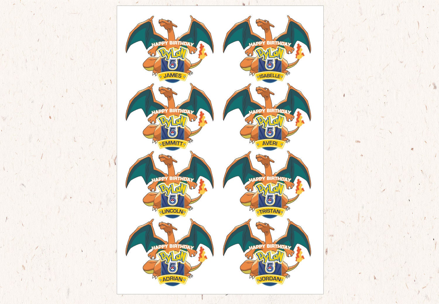 Pokemon Themed Charizard Shape Custom Favor Tags, DIY Cut Personalized ...