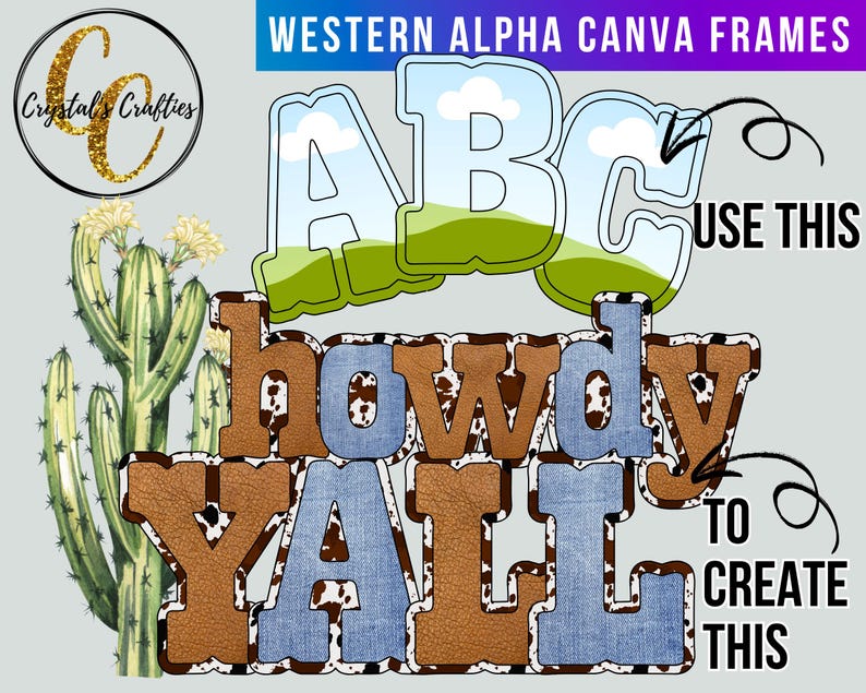 Western Letter Canva Frames, Layered Canva Alphabet Frames, Canva ...