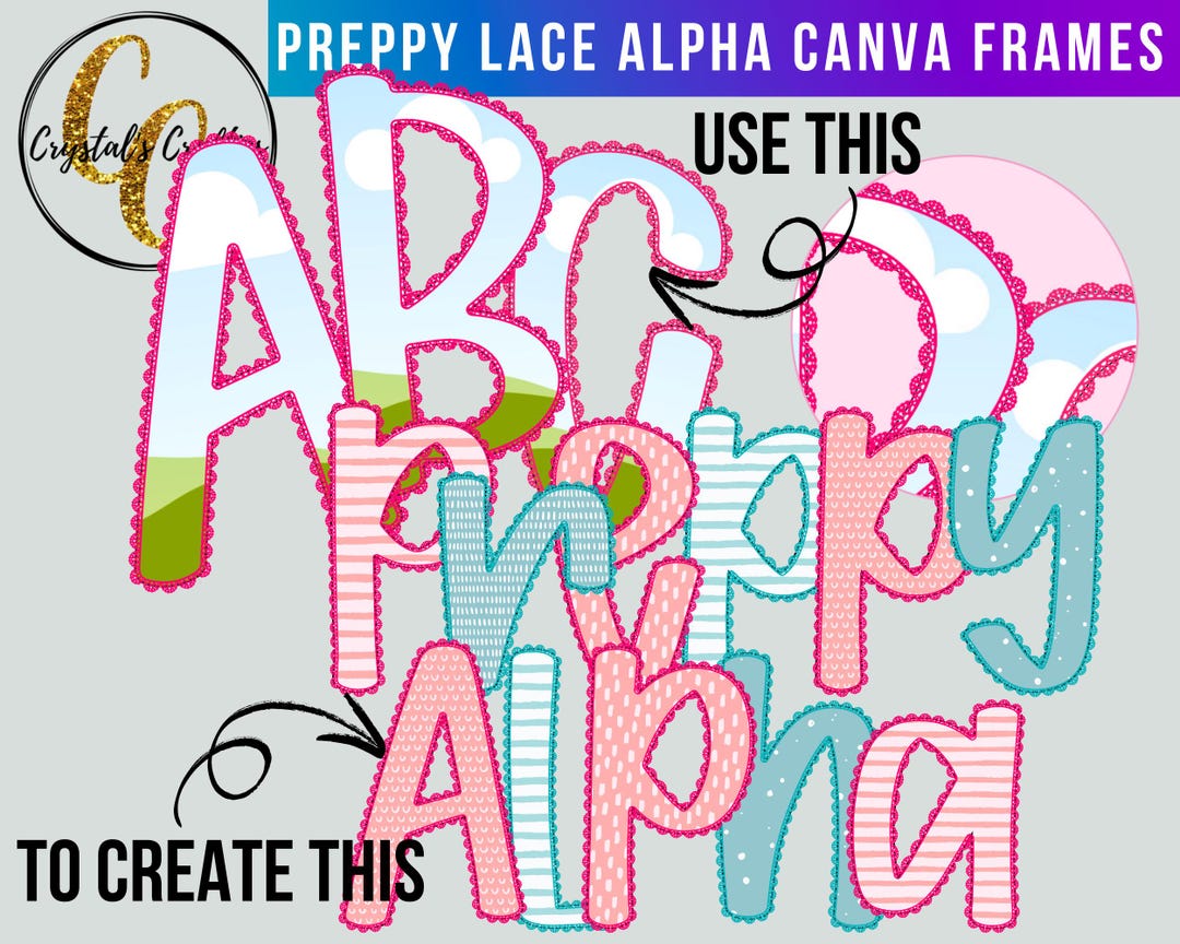 Lace Alphabet Font Canva Frames, Alphabet Canva Frames, Preppy Canva ...
