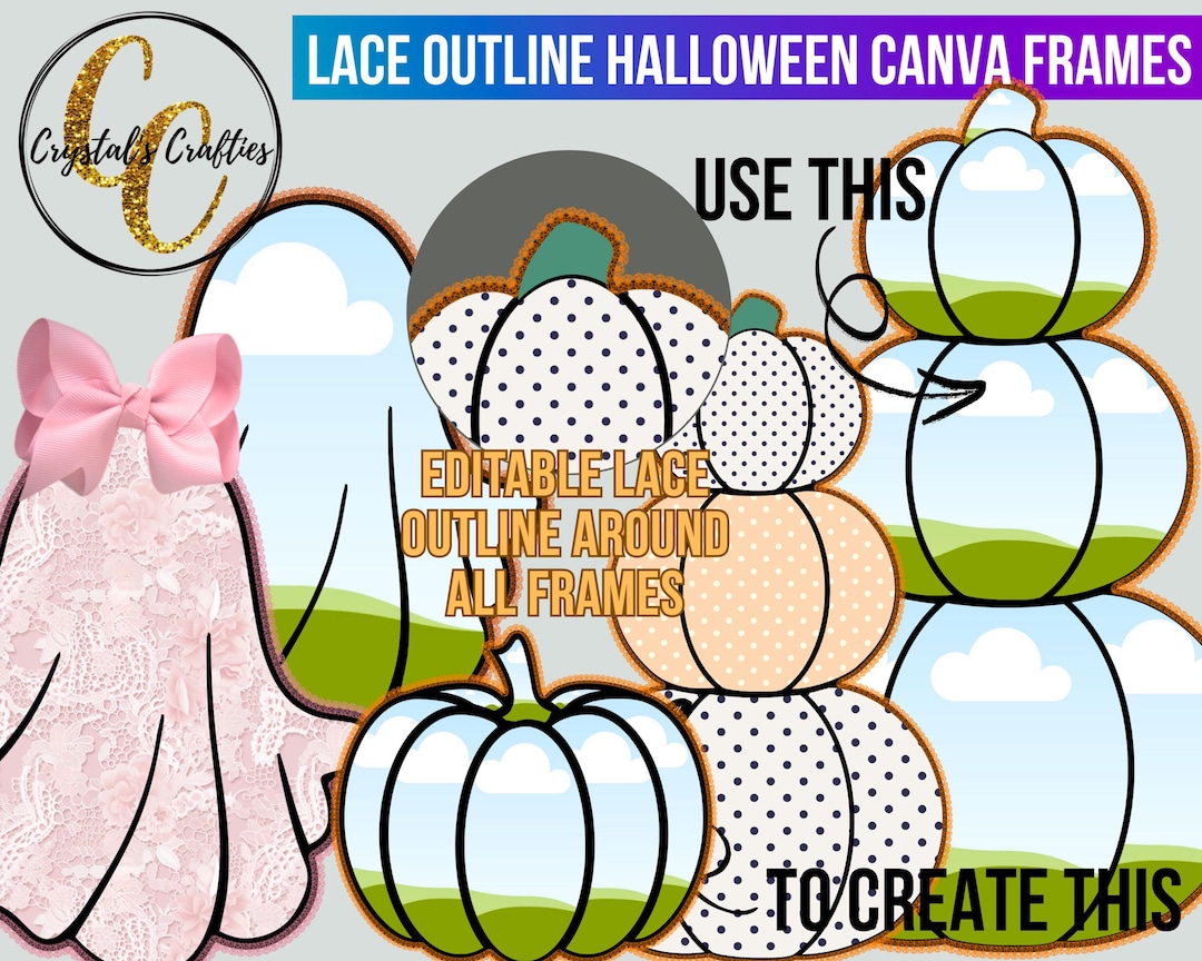 Lace Ghost Canva Frame, Halloween Canva Template Set, Lace Pumpkin ...