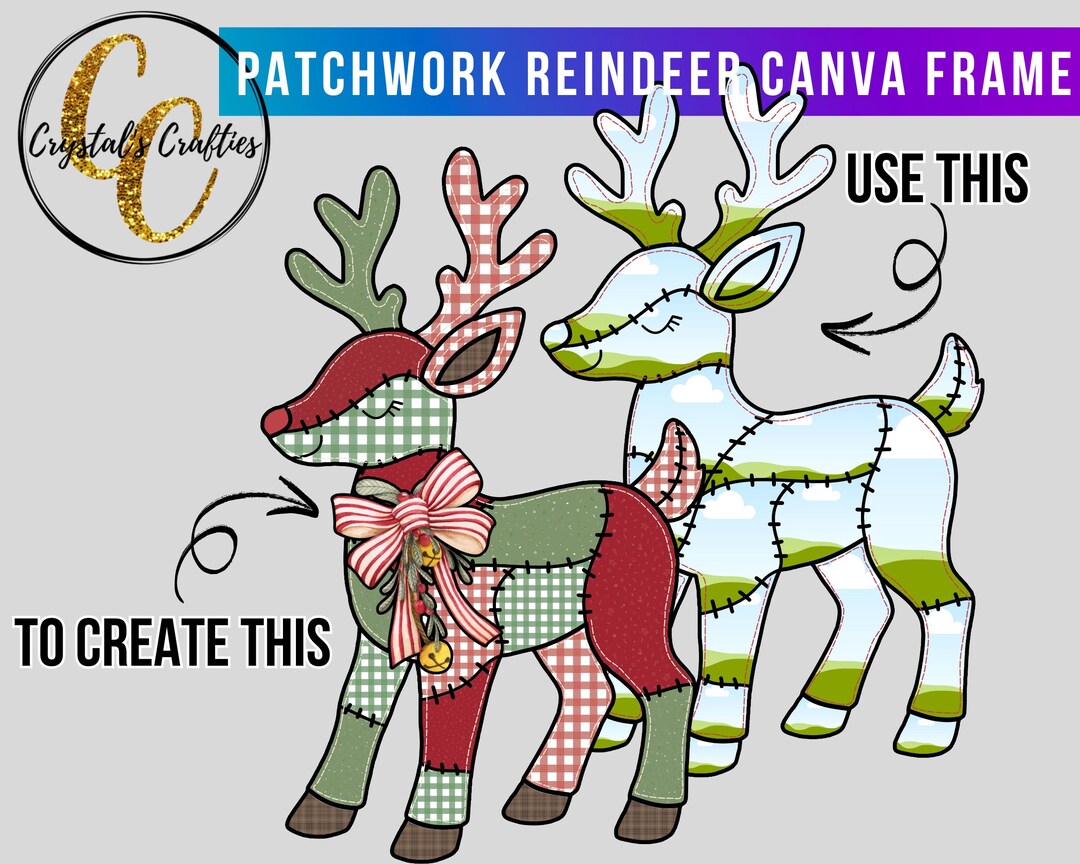 Patchwork Reindeer Canva Frame Template, Christmas Reindeer Canva Frame ...