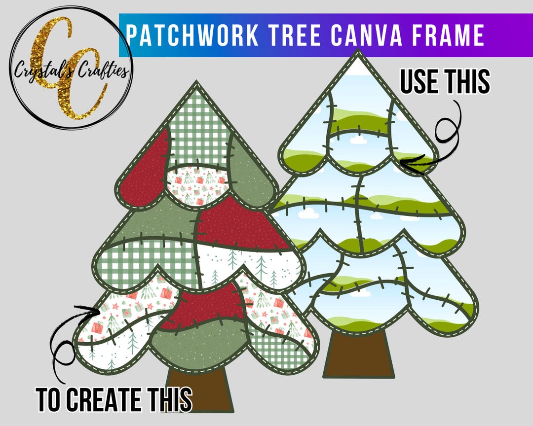 Patchwork Christmas Tree Canva Frame Template, Christmas Tree Canva ...