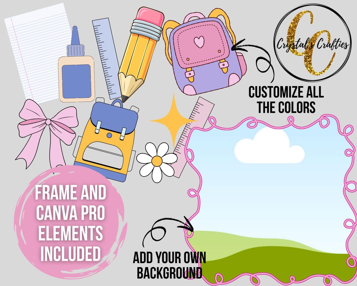 Back to School Canva Frame, Back to School Template for Canva, First ...