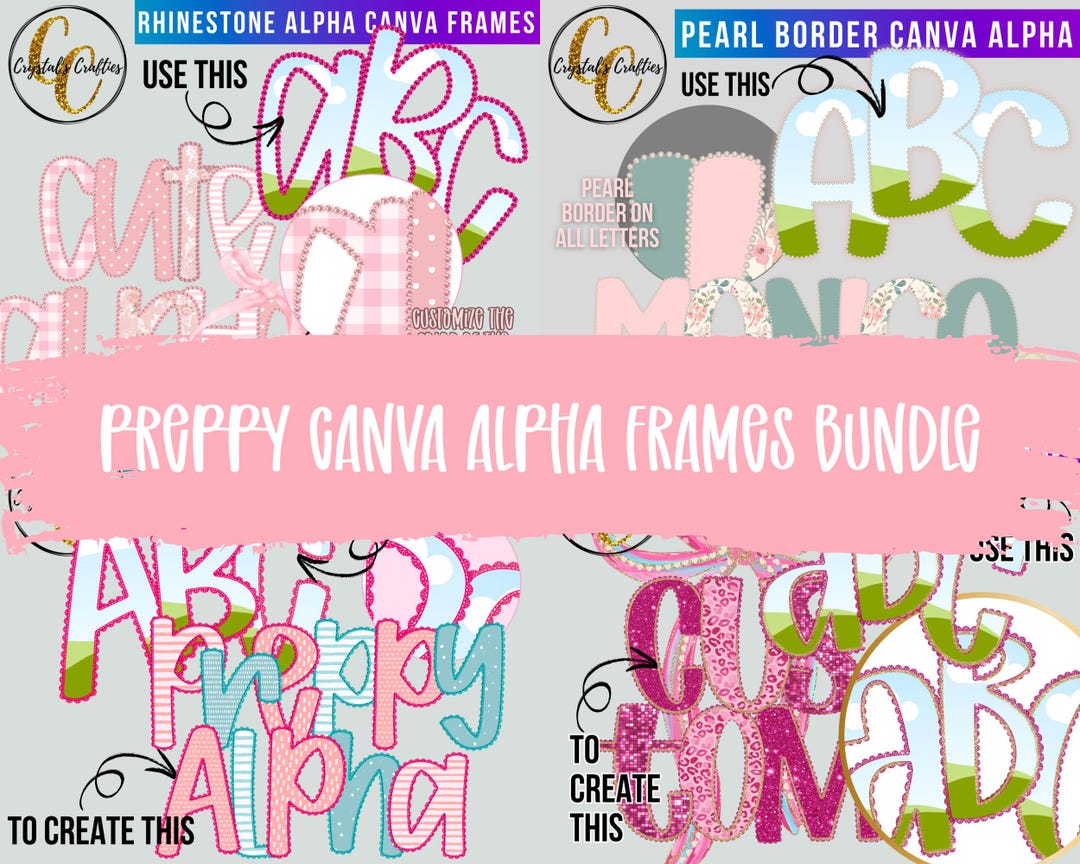 Preppy Canva Lettering Bundle, Canva Alphabet Frames Bundle, Preppy ...